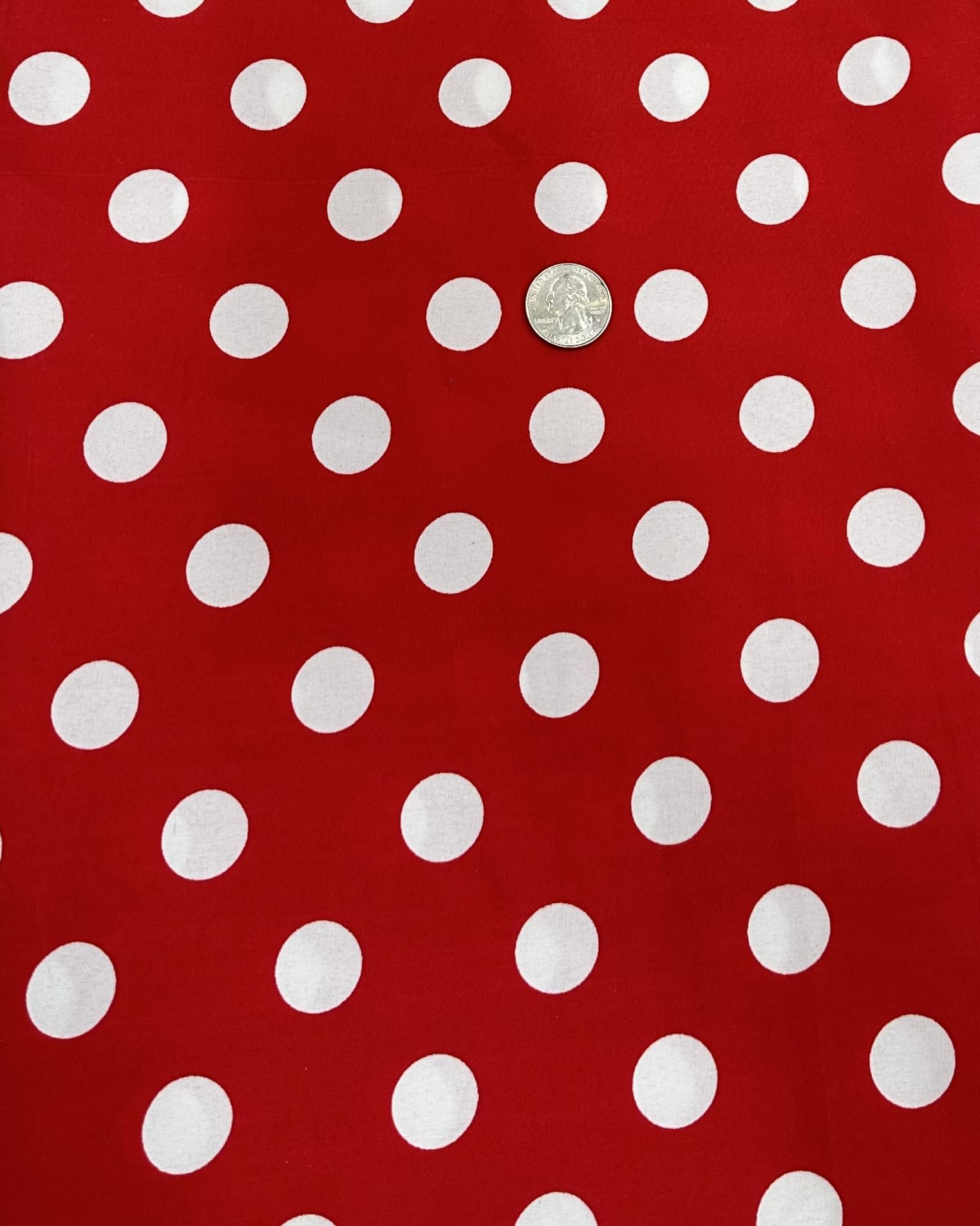 60-Inch Wide Polka Dot Poly Cotton Fabric by The Yard, White Dot On Red Fabric