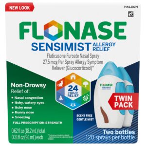 flonase sensimist allergy relief nasal spray for non-drowsy, 24-hour multi-symptom allergy relief – 120 sprays (pack of 2)