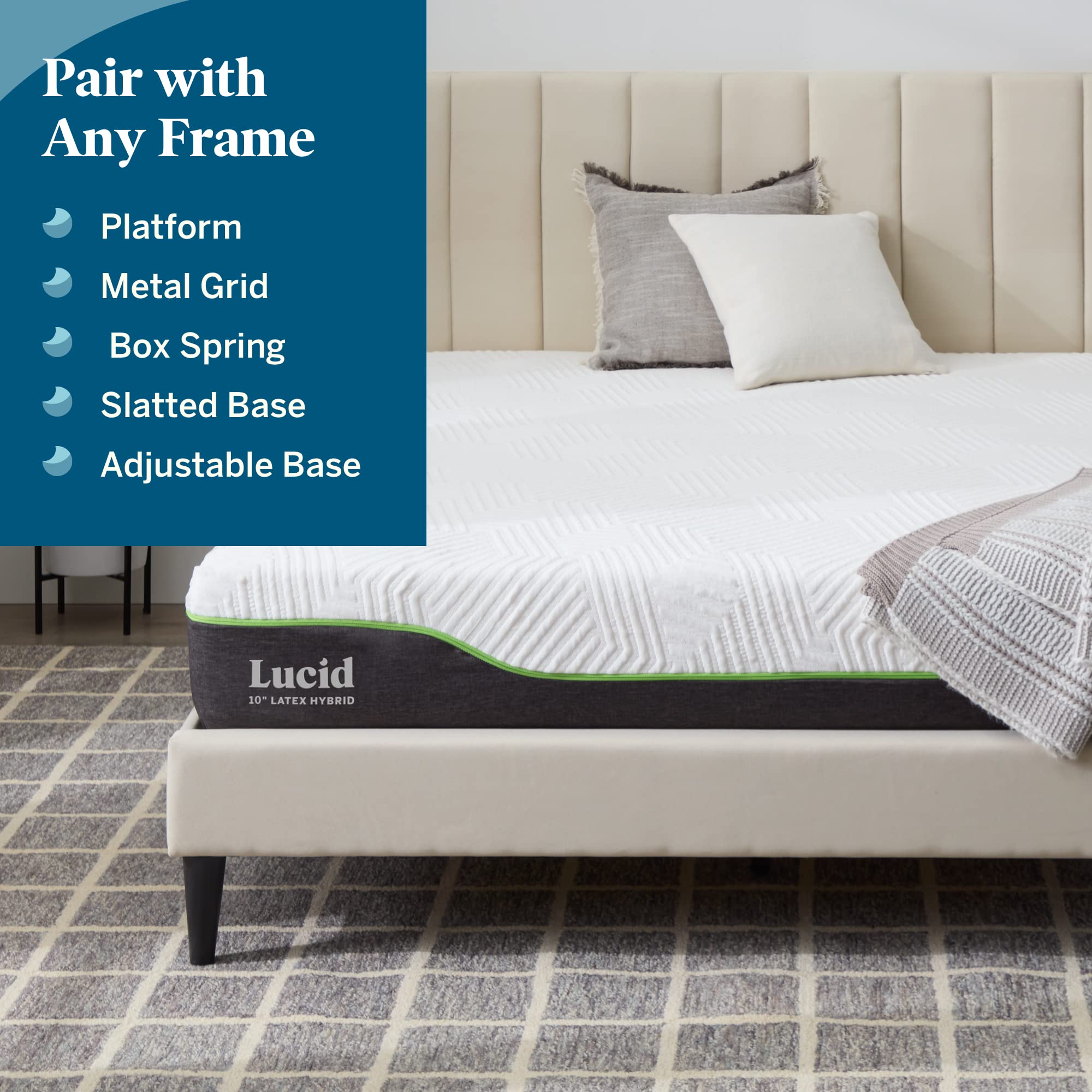 LUCID 10 Inch Latex Hybrid Mattress - Responsive Latex Foam and Encased Springs - Medium Firm Feel - Motion Isolation - Edge Support - Gel Infused - Pressure Relief - Bed in a Box - Full Size