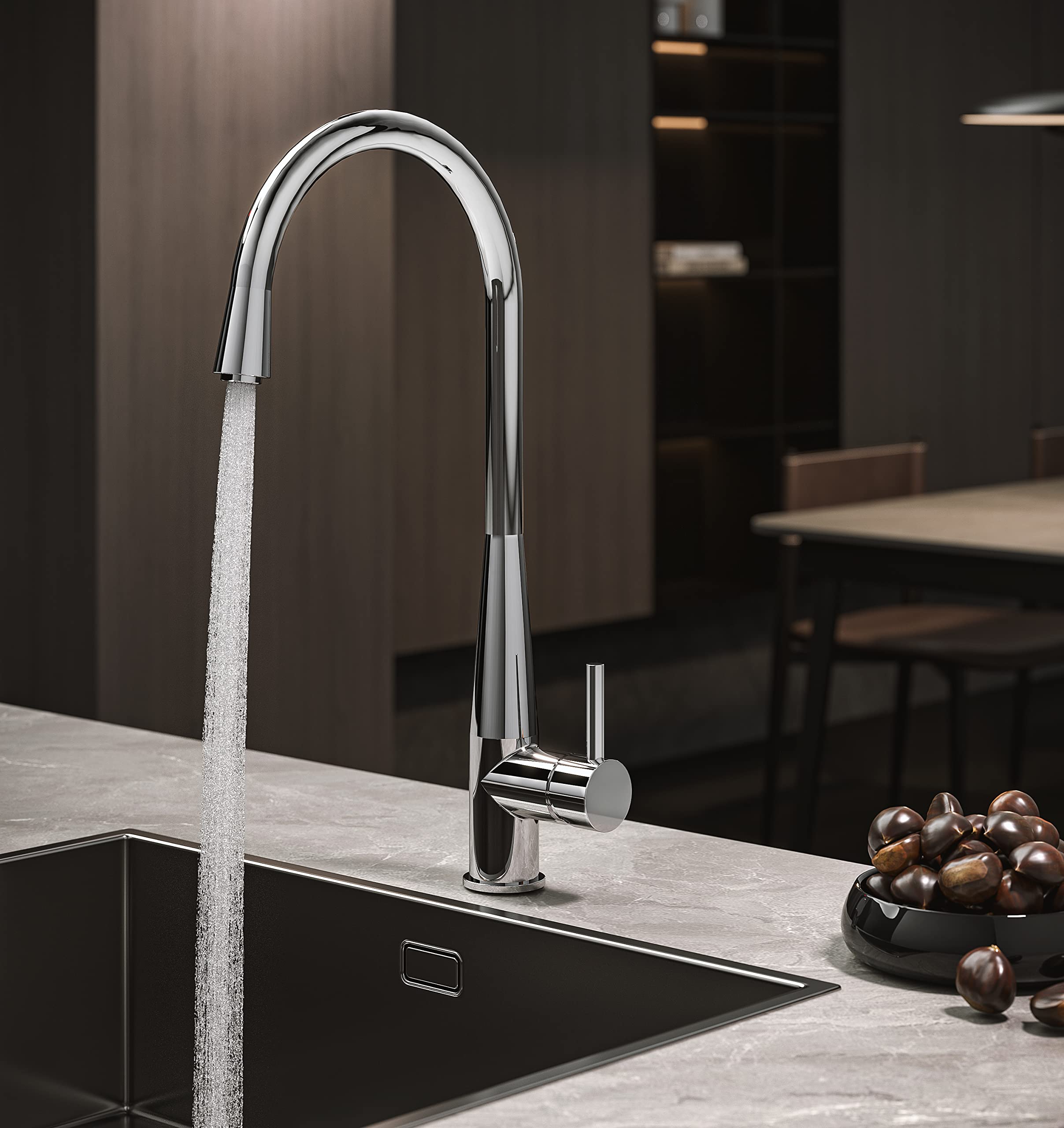 Kitchen Faucet Modern Single Handle High-arch Gooseneck Lead-free Solid Brass Sink Faucets