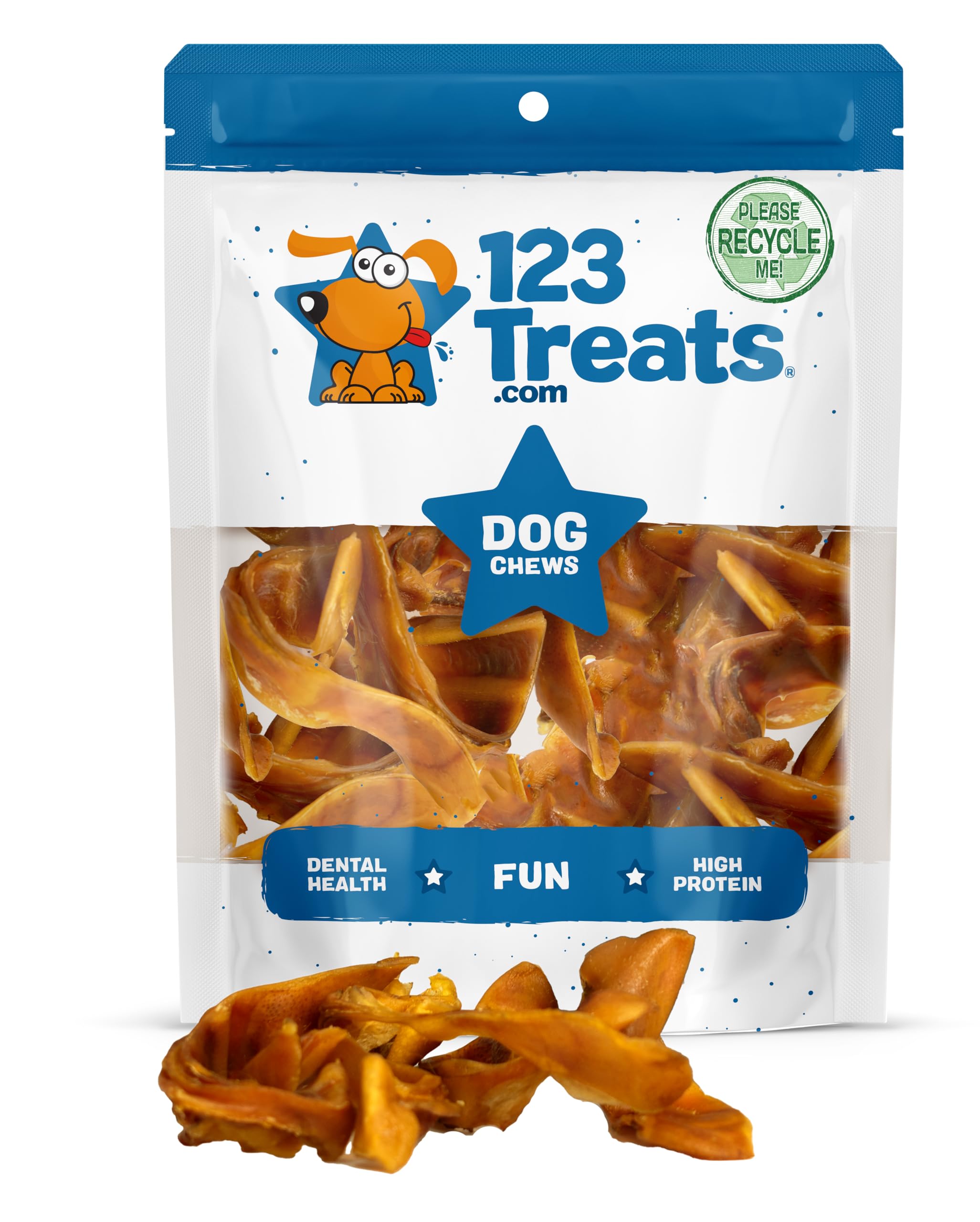 123 Treats - Pig Ears for Dogs - 1lb All-Natural Pork Chews, Dental Care Treats for Small to Large Breeds