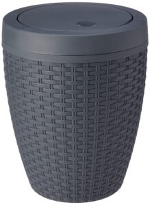 eemkay addis faux rattan round swing lid bathroom bin, charcoal, 517488