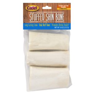 cadet stuffed shin bones - highly digestible, high protein, long-lasting dog chew bone for aggressive chewers, supports dental health, - peanut butter flavor, small (3 count)