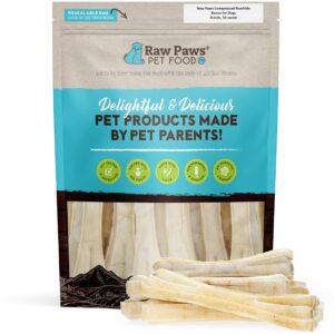 raw paws compressed rawhide bones for dogs, 8-inch, 10-count - packed in usa - long lasting dog chews - natural pressed rawhides - rawhide bones for large dogs - raw hide bones for aggressive chewers