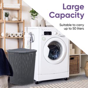 Superio Corner Laundry Hamper Basket With Lid 50 Liter - Grey Wicker Hamper - Durable, Lightweight Bin With Cutout Handles, Storage Dirty Cloths Curved Shape Design Fits Bathroom, Door and Closet