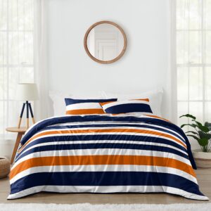 sweet jojo designs navy blue, orange and white childrens, teen 3 piece full/queen boys stripe bedding set collection