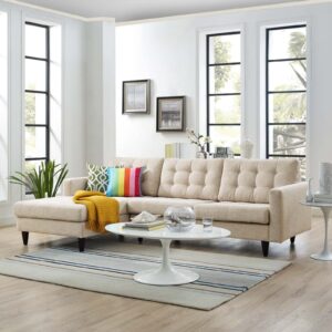 Modway Empress Mid-Century Modern Upholstered Fabric Left-Arm Facing Sectional Sofa in Beige