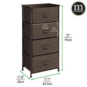 mDesign Tall Dresser Storage Tower Stand with 4 Removable Fabric Drawers - Steel Frame, Wood Top Organizer for Bedroom, Entryway, Closet - Lido Collection - Espresso Brown