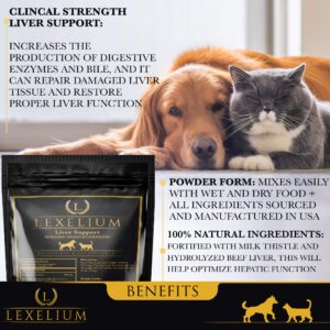 Lexelium Liver Support Supplement for Dogs and Cats - Great for Detoxing and Helps Kidney, Liver & Skin Function - Cat Liver Support - Milk Thistle + Lysine + Choline Bitartrate + Methionine – 200g