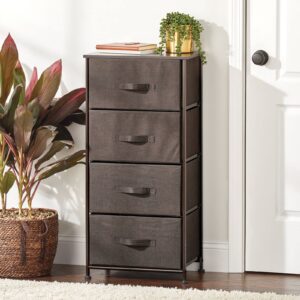 mDesign Tall Dresser Storage Tower Stand with 4 Removable Fabric Drawers - Steel Frame, Wood Top Organizer for Bedroom, Entryway, Closet - Lido Collection - Espresso Brown