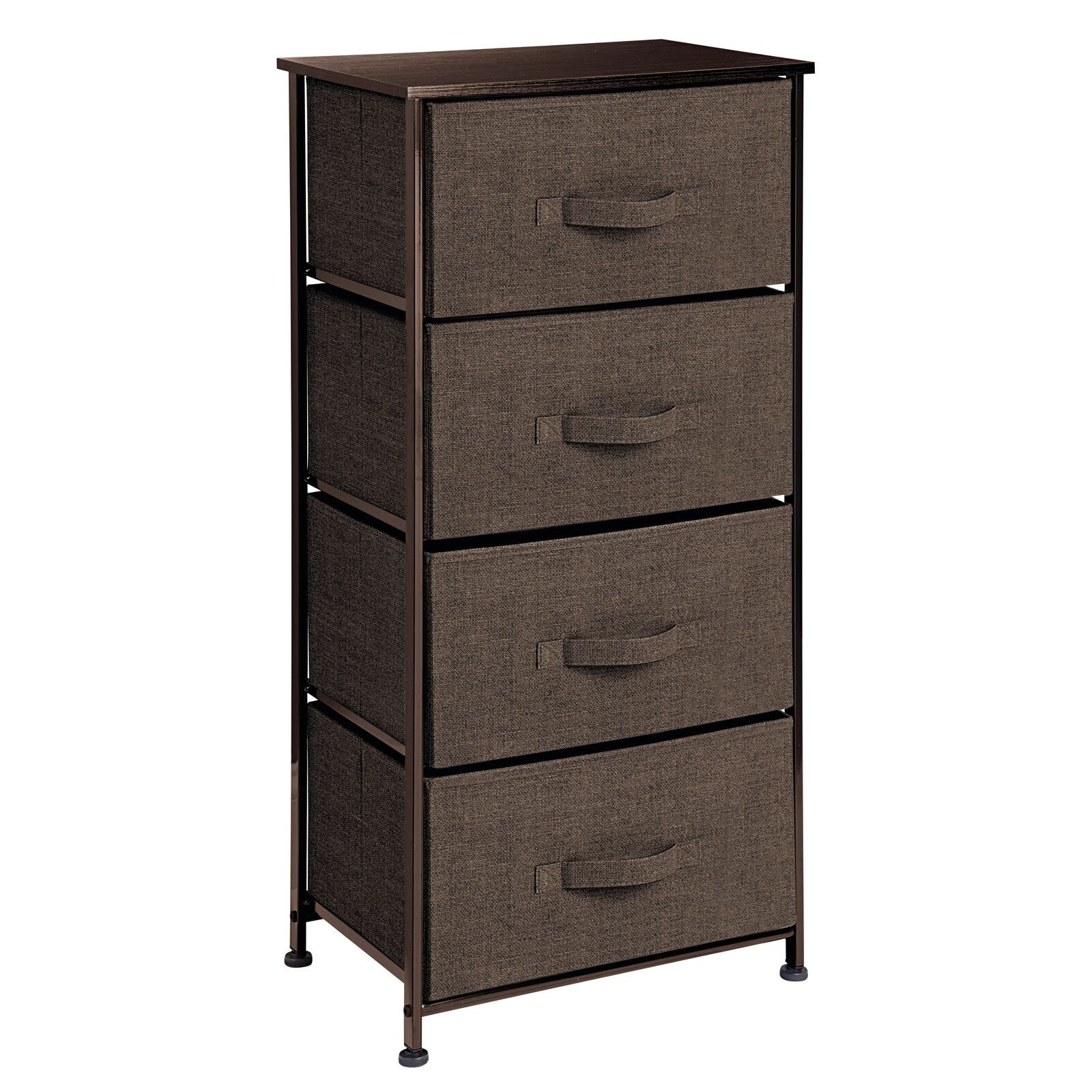 mDesign Tall Dresser Storage Tower Stand with 4 Removable Fabric Drawers - Steel Frame, Wood Top Organizer for Bedroom, Entryway, Closet - Lido Collection - Espresso Brown