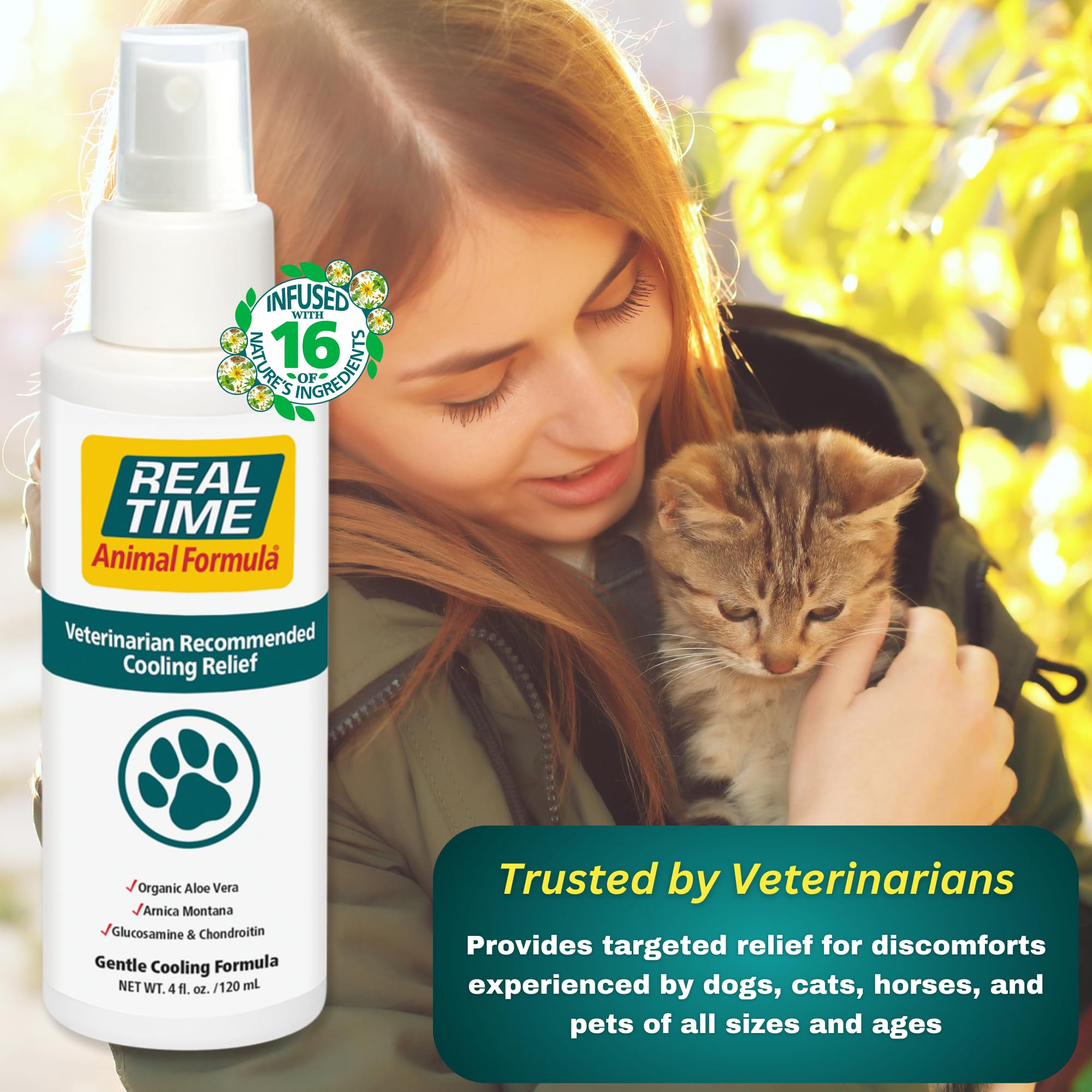 Real Time Pain Relief Pet Formula - 4oz Spray Bottle | Vet Recommended Relief for Pets | 16 Natural Ingredients Including Menthol, Aloe Vera, and Arnica | Gentle Cooling Sensation | Easy Application