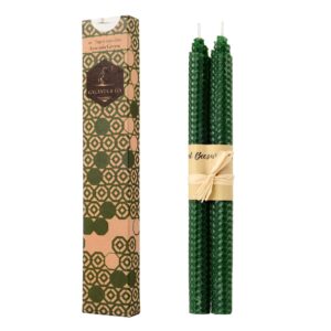 100% pure beeswax handmade taper candles (avocado green) - 8 inch smokeless dripless pair - natural subtle honey smell - elegant honeycomb design - by galanta & co.