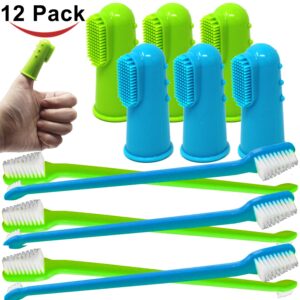 Jalousie 12 Pack Dog Dog Toothbrush Teeth Tooth Brush 6 Silicone Finger Brush and 6 Dual Headed Cleaning Brushes for Dental Care Dental Health