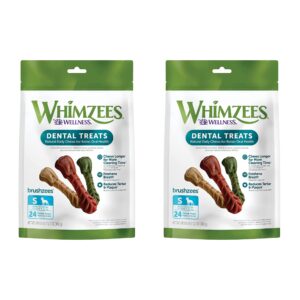 whimzees natural grain free dental dog treats, brushzees & alligator, small (two 24-count bags), variety bundle