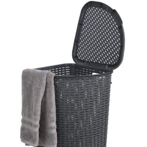 Superio Corner Laundry Hamper Basket With Lid 50 Liter - Grey Wicker Hamper - Durable, Lightweight Bin With Cutout Handles, Storage Dirty Cloths Curved Shape Design Fits Bathroom, Door and Closet