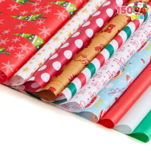 Joiedomi 150 Sheets Christmas Tissue Paper Assorted Design; Easy and Fast Gift Wrapping Accessory Perfect for present Boxes, Xmas Gift Wrapping Bags and Wine Bottles