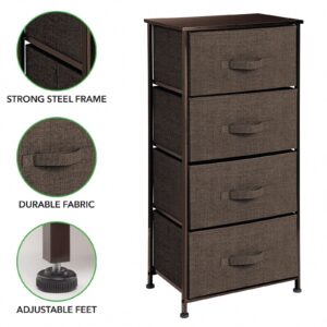 mDesign Tall Dresser Storage Tower Stand with 4 Removable Fabric Drawers - Steel Frame, Wood Top Organizer for Bedroom, Entryway, Closet - Lido Collection - Espresso Brown