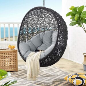 Modway EEI-739-GRY-SET Encase Wicker Rattan Outdoor Patio Porch Lounge Egg, Swing Chair with Stand, Gray