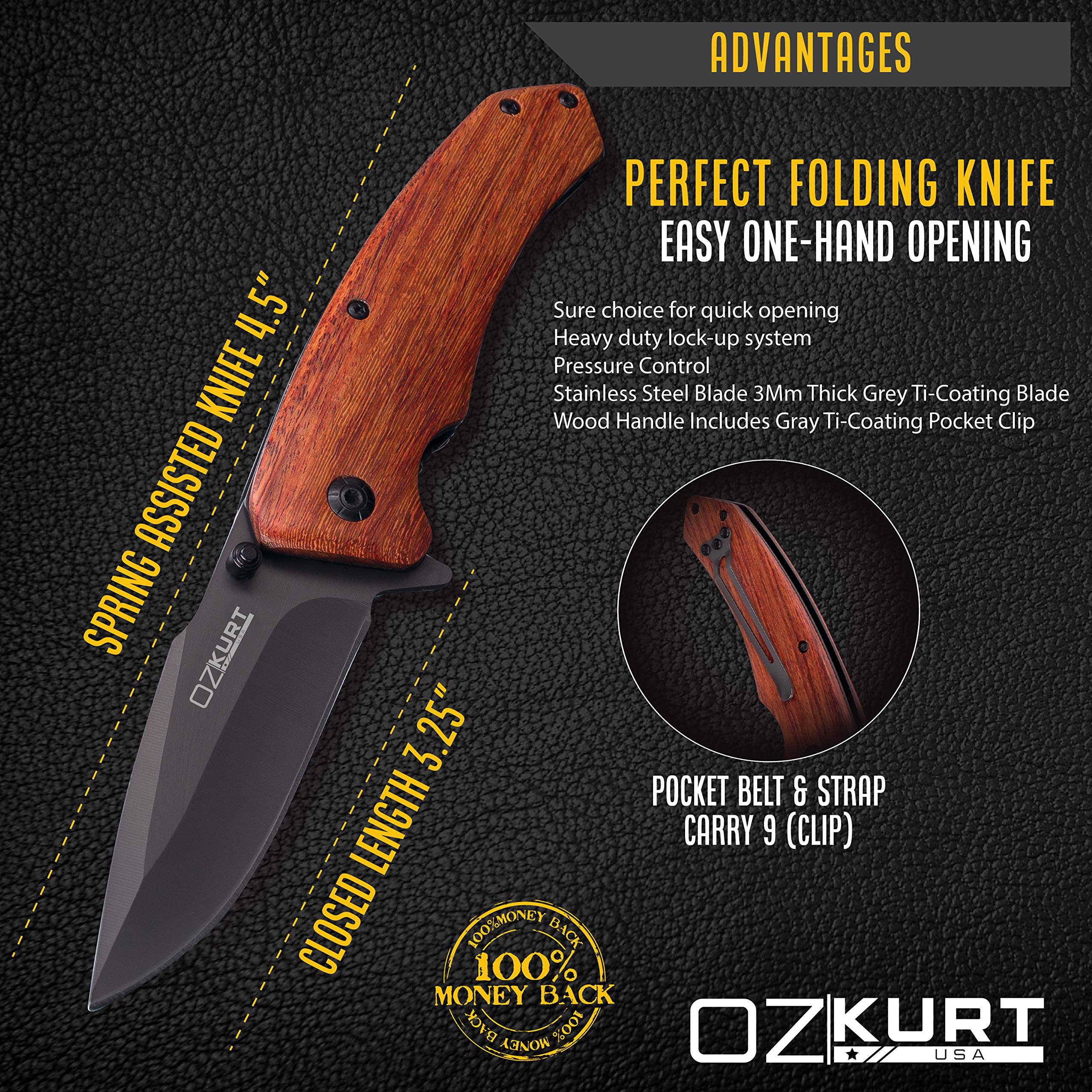 Lara Laser Works Oz-Kurt Personalized Pocket Knife Gifts for Dad Customized Groomsman Gift Free Engraving (SINGLE)