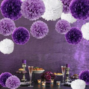 Tissue Paper Pom Poms, Recosis Paper Flower Ball for Birthday Party Wedding Baby Shower Bridal Shower Festival Decorations, 18 Pcs - Purple, Lavender and White