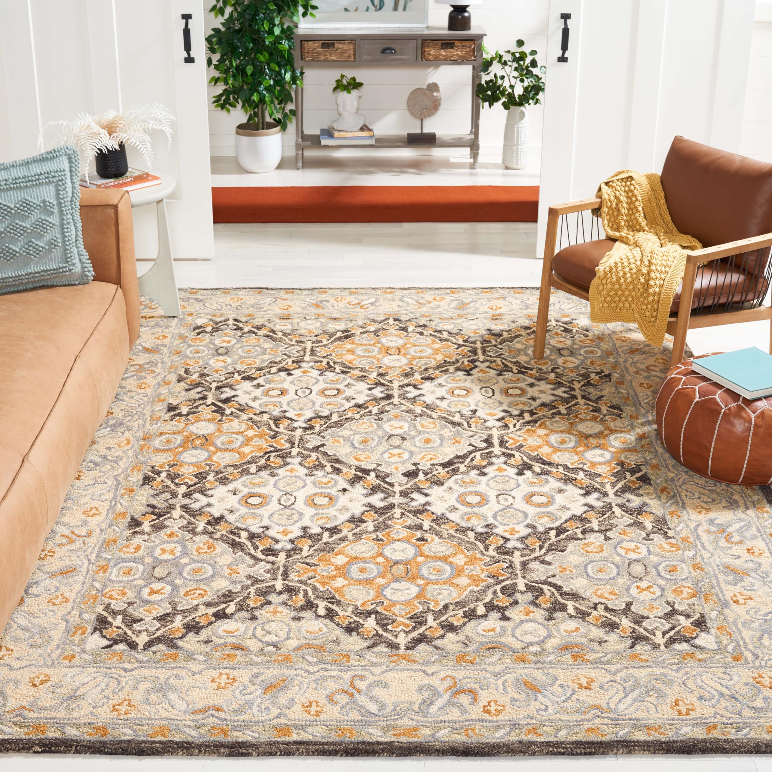 SAFAVIEH Aspen Collection Area Rug - 8' x 10', Beige & Brown, Handmade Boho Wool, Ideal for High Traffic Areas in Living Room, Bedroom (APN304A)