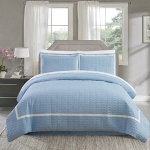 chic home faige 3 piece duvet cover set hotel collection two tone banded print zipper closure bedding - decorative pillow shams included queen blue