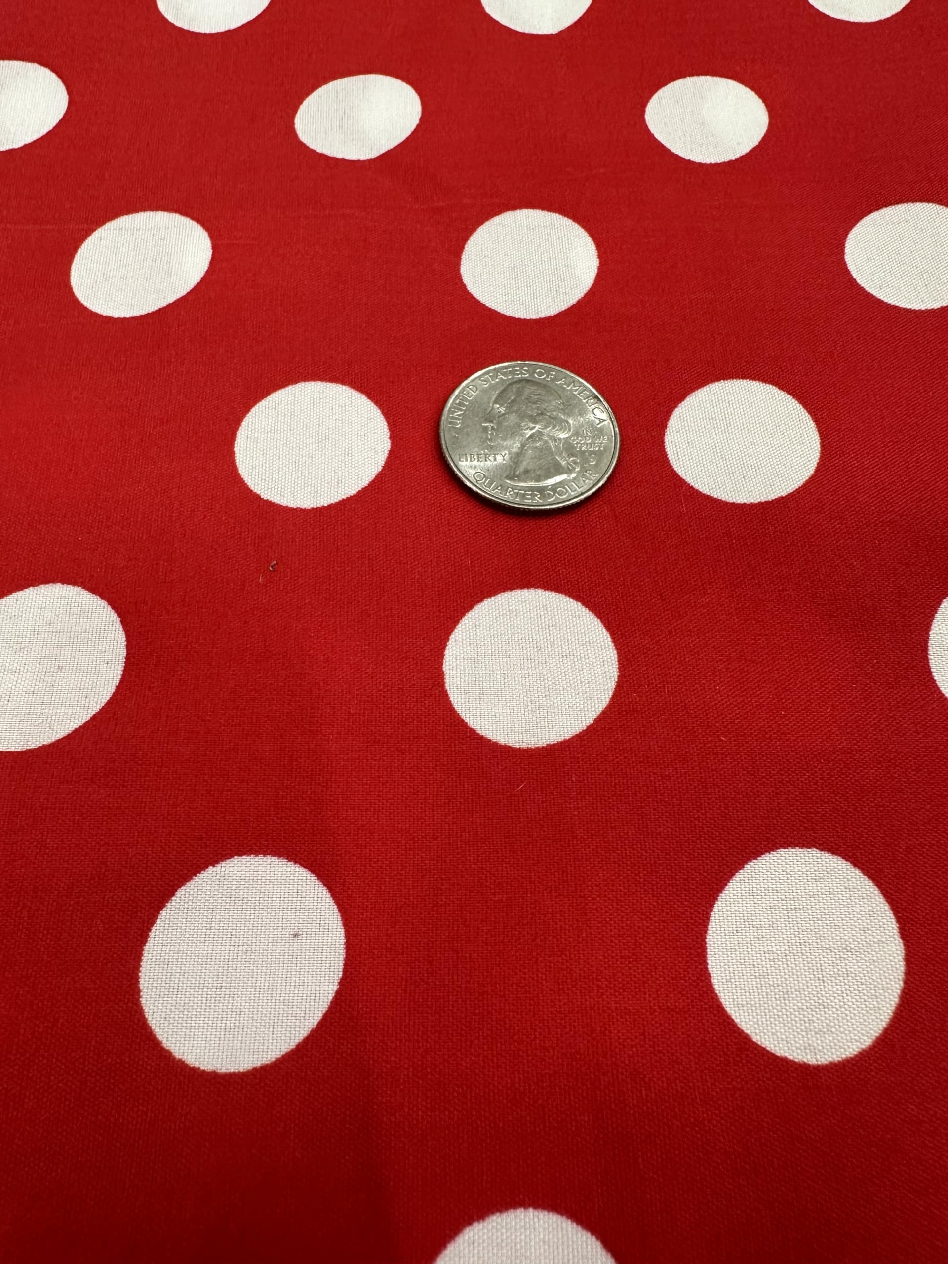 60-Inch Wide Polka Dot Poly Cotton Fabric by The Yard, White Dot On Red Fabric