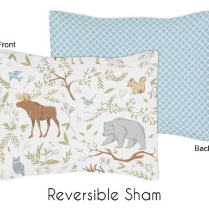 Sweet Jojo Designs Blue, Grey and White Woodland Deer Fox Bear Animal Toile 4 Piece Boy or Girl Kids Childrens Twin Bedding Set