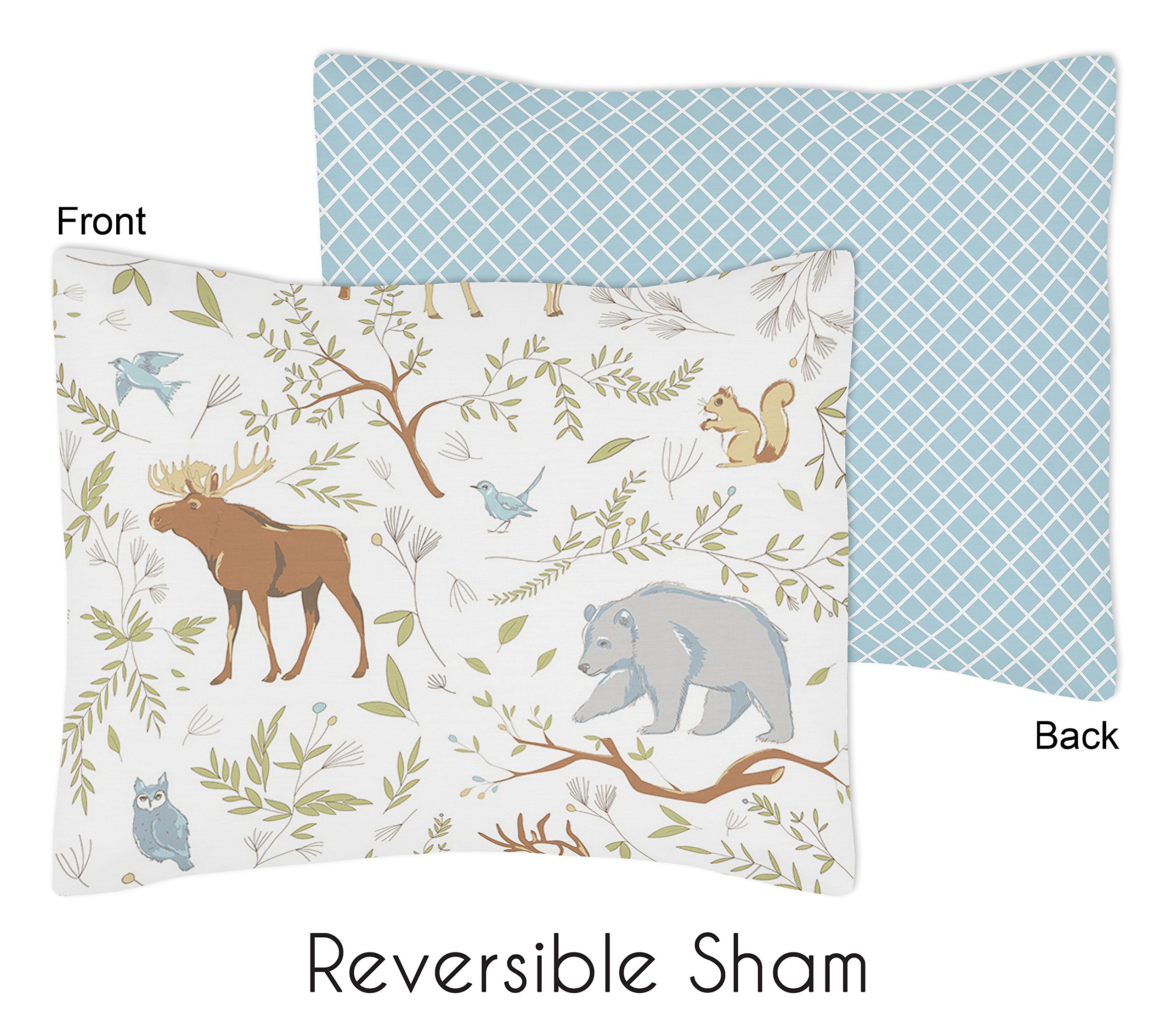 Sweet Jojo Designs Blue, Grey and White Woodland Deer Fox Bear Animal Toile 4 Piece Boy or Girl Kids Childrens Twin Bedding Set