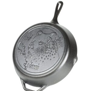 Lodge Wildlife Series - Seasoned Cast Iron Cookware. Wildlife Scenes. 5 Piece Iconic Collector Set Includes 8 inch Skillet, 10.25 inch Skillet, 12 inch Skillet, 10.5 inch Grill Pan, 10.5 inch Griddle