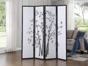 roundhill bamboo print 4-panel framed room screen/divider, black