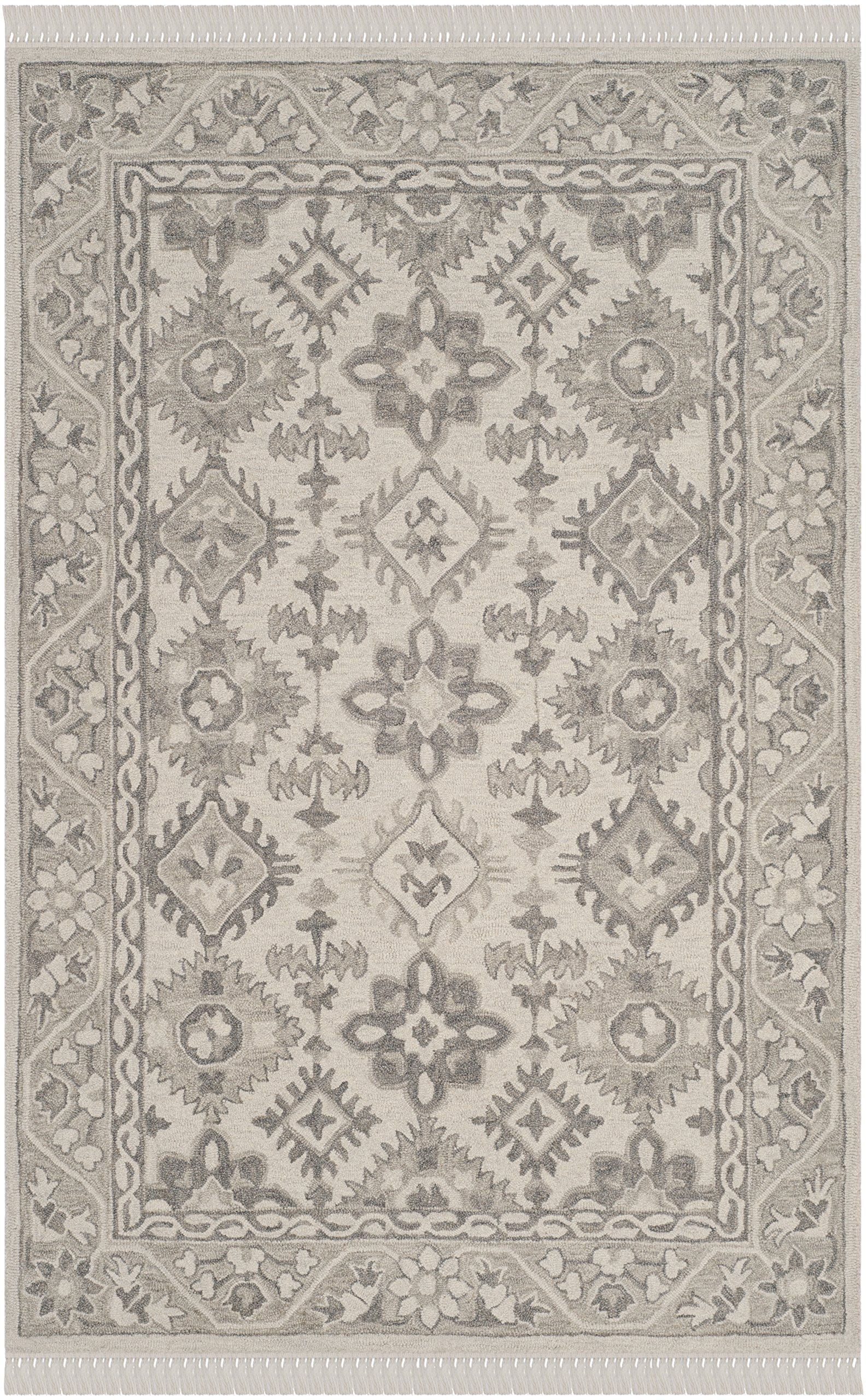 SAFAVIEH Aspen Collection Accent Rug - 4' x 6', Light Grey & Grey, Handmade Boho Braided Tassel Wool, Ideal for High Traffic Areas in Entryway, Living Room, Bedroom (APN120A)