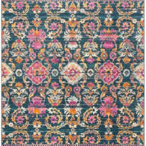 SAFAVIEH Madison Collection Area Rug - 6' x 9', Blue & Fuchsia, Boho Chic Floral Design, Non-Shedding & Easy Care, Ideal for High Traffic Areas in Living Room, Bedroom (MAD130C)