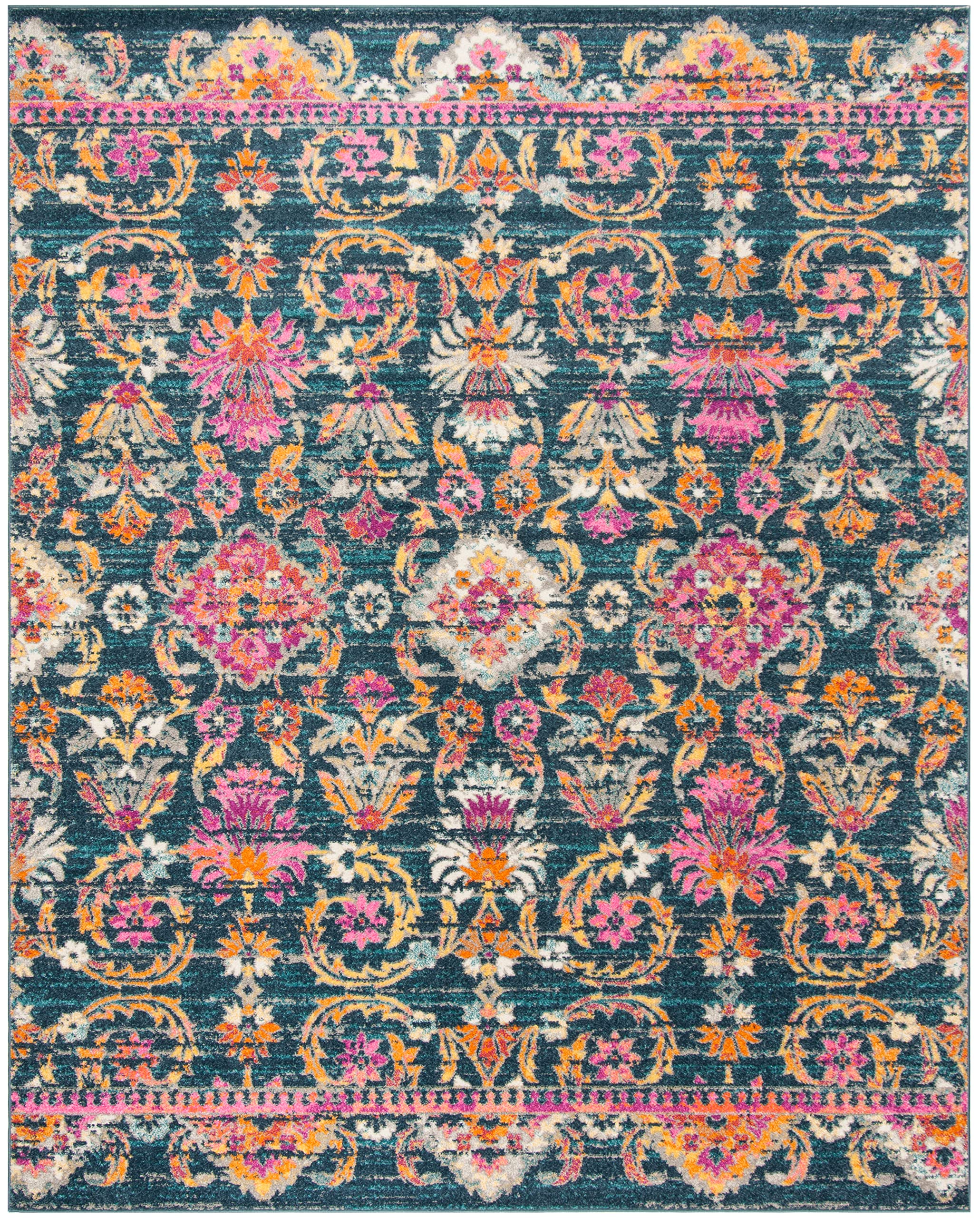 SAFAVIEH Madison Collection Area Rug - 6' x 9', Blue & Fuchsia, Boho Chic Floral Design, Non-Shedding & Easy Care, Ideal for High Traffic Areas in Living Room, Bedroom (MAD130C)