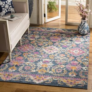 safavieh madison collection area rug - 6' x 9', blue & fuchsia, boho chic floral design, non-shedding & easy care, ideal for high traffic areas in living room, bedroom (mad130c)