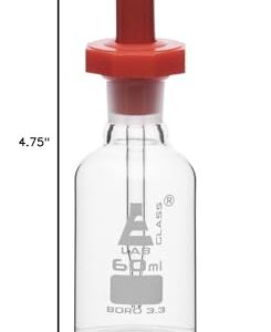 Dropping Bottle, 60ml (2oz) - Borosilicate 3.3 Glass - Eye Dropper Pipette and Dust Proof Rubber Bulb - Octagonal, Non-Screw Top - Eisco Labs