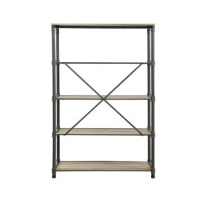 Acme Itzel 4-Tier Metal Frame Bookshelf in Sandy Gray and Oak