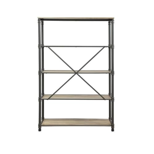 Acme Itzel 4-Tier Metal Frame Bookshelf in Sandy Gray and Oak