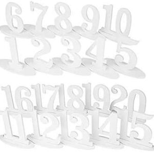 Wedding Table Numbers with Holder Base, White Wooden Numbers 1-20, Table Cards Wedding Reception for Banquets, Cafes, Restaurants, Hotels, Parties