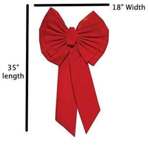 Rocky Mountain Goods Red Christmas Bow Extra Large 35” by 18” - 11 Looped Waterproof Velvet Large Outside Bow - Bow for car, Door, House - Jumbo Red Bow with Attachment for Hanging (1)