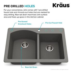 KRAUS Forteza 33-inch Drop In/Undermount 60/40 Double Bowl Granite Kitchen Sink in Grey, KGD-50GREY