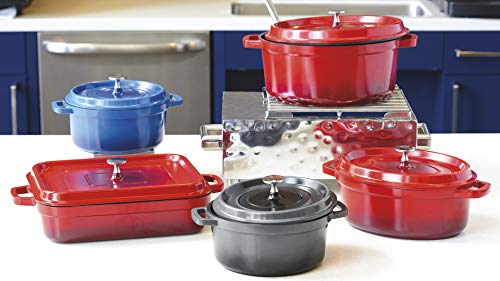 G.E.T. CA-008-R/BK Heiss Lightweight Cast Aluminum Braiser Pan / Casserole Dish, 4.5 Quart, Red