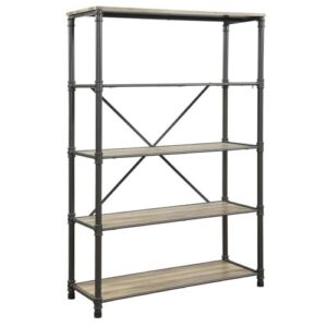 acme itzel 4-tier metal frame bookshelf in sandy gray and oak