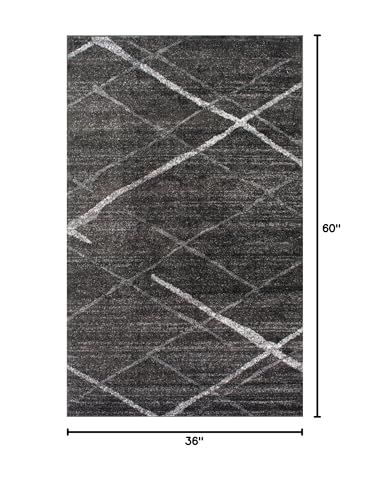 nuLOOM 3x5 Thigpen Contemporary Area Rug, Charcoal, Abstract Lines, Non-Slip Backing, Stain Resistant, For Bedroom, Dining Room, Living Room, Hallway, Office, Kitchen, Entryway