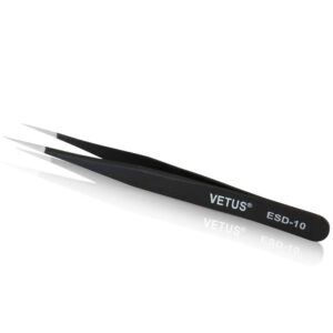 vetus anti-static smd black tweezer non-magnetic stainless steel pointed tip esd-10