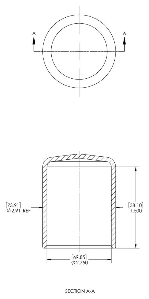 Caplugs 99394174 Plastic Round Cap VC-2750-24, Vinyl, Cap ID 2.750" Length 1.500", Black (Pack of 8)