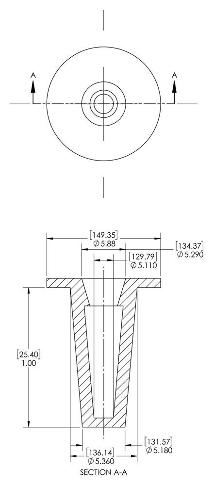 Caplugs 99394350 Plastic Tapered Cap and Plug. T-1084, PE-LD, Cap OD 5.11" Plug ID 5.36", Red (Pack of 10)