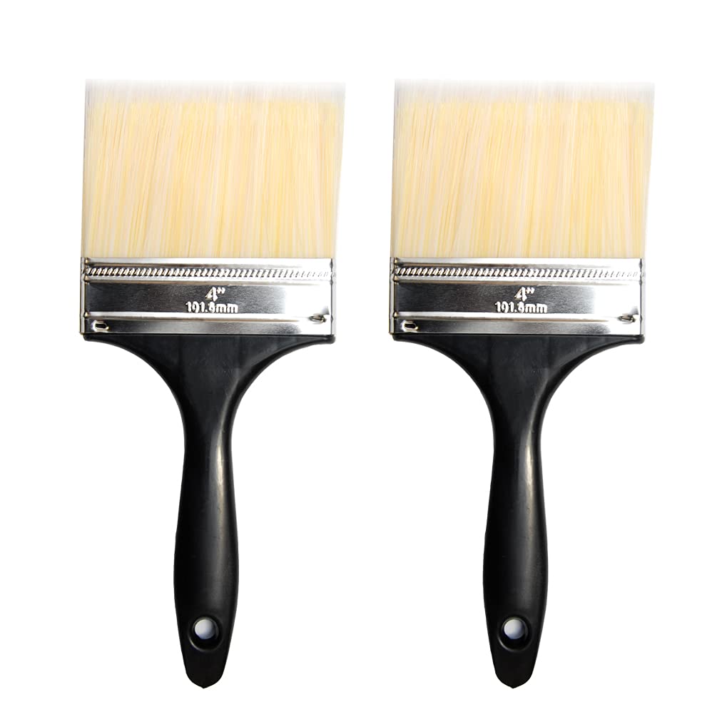 Hometeq 2 Pack - 4 inch Paint Brushes Latex or Oil Based Paints for Indoor or Outdoor