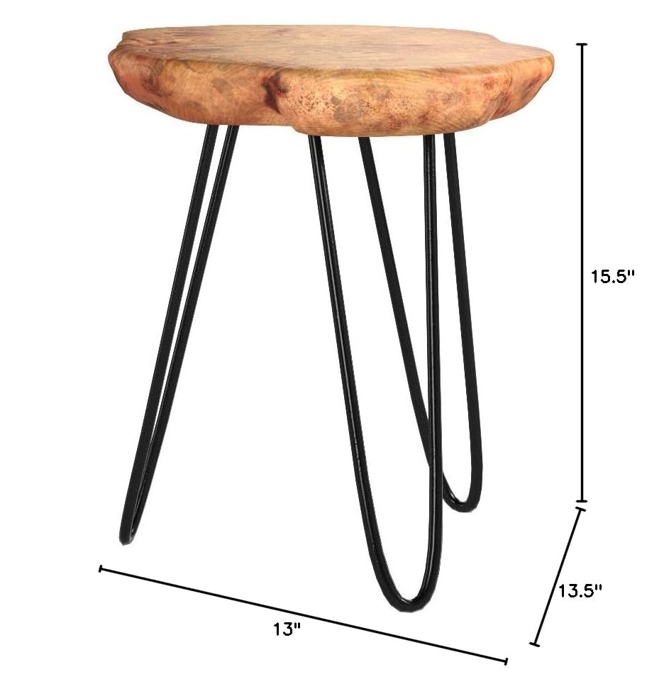 WELLAND Live Edge Side Table with Hairpin Legs, Natural Edge Side Table, Small Nightstand Wood, 15.5" Tall